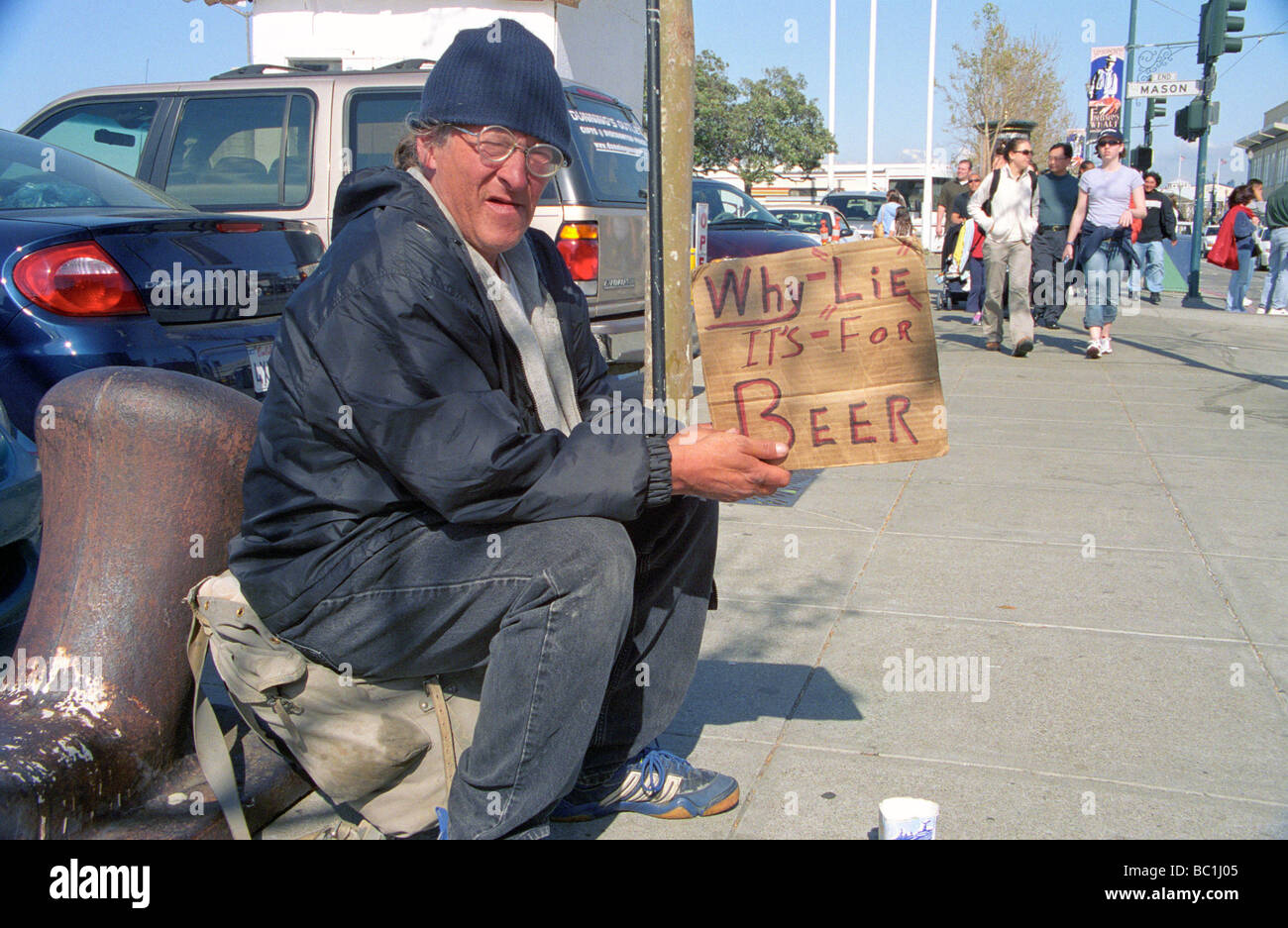 Homeless Man Sign With Beer Need