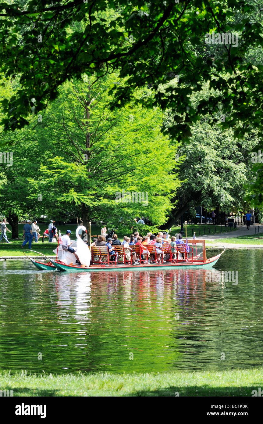 Swan Boat in lagoon in Boston Public Gardens located next to Boston ...