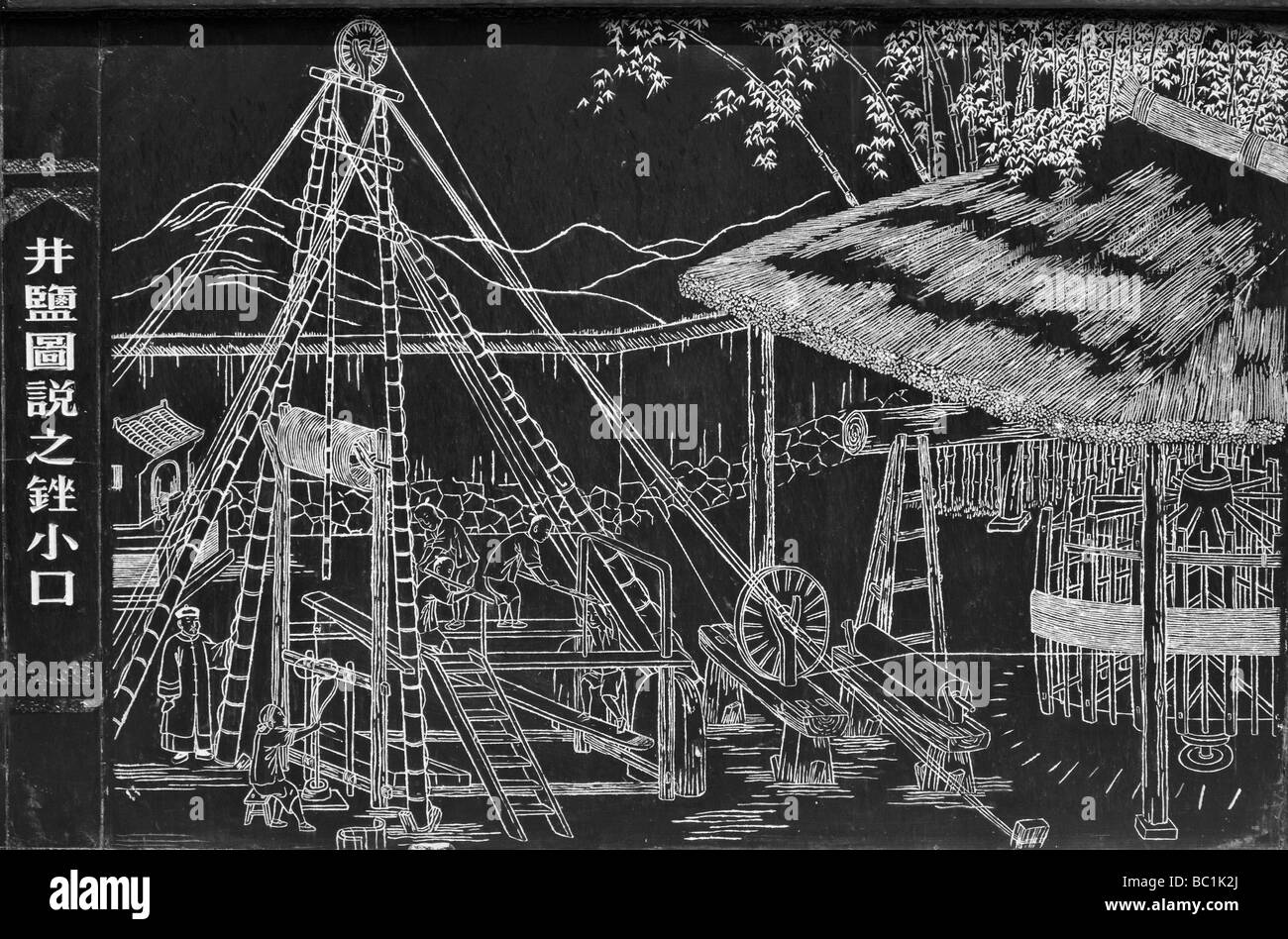 Illustration showing the traditional way to extract salt from brine ...