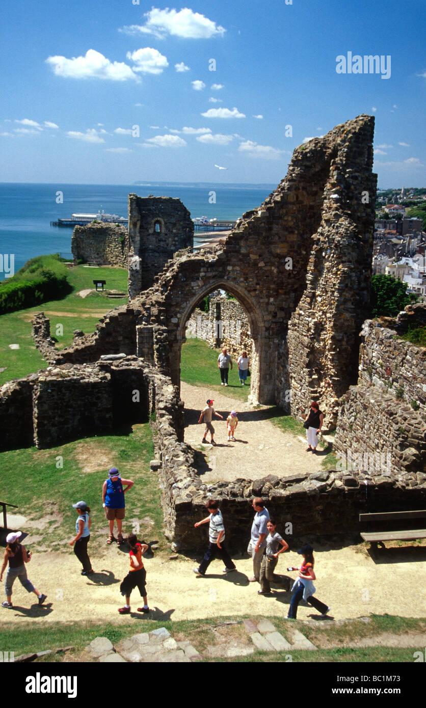 Ruins of Hastings Castle overlooking the sea Hastings East Sussex ...