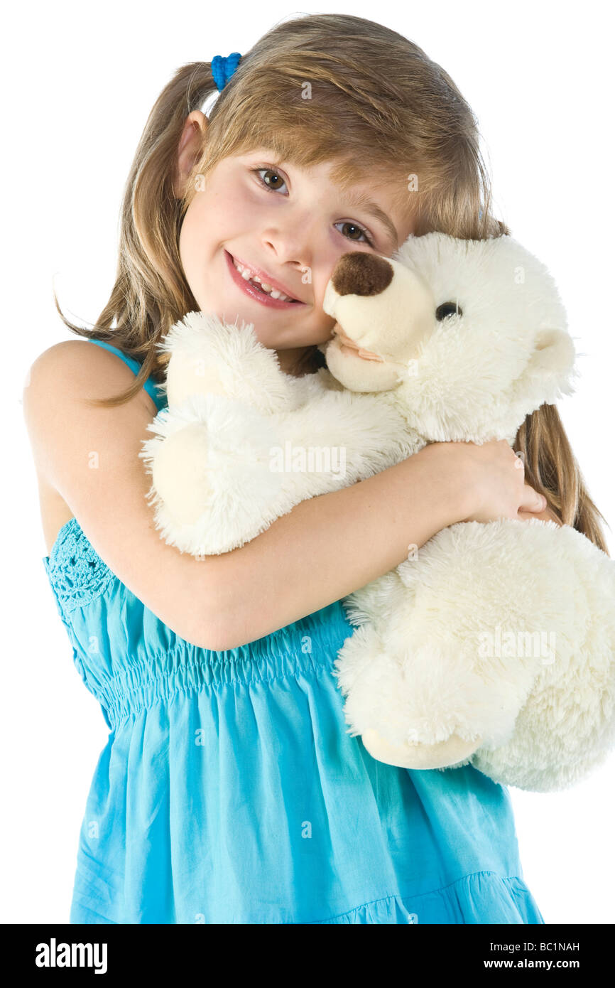 Little girl is hugging big teddy bear Stock Photo - Alamy