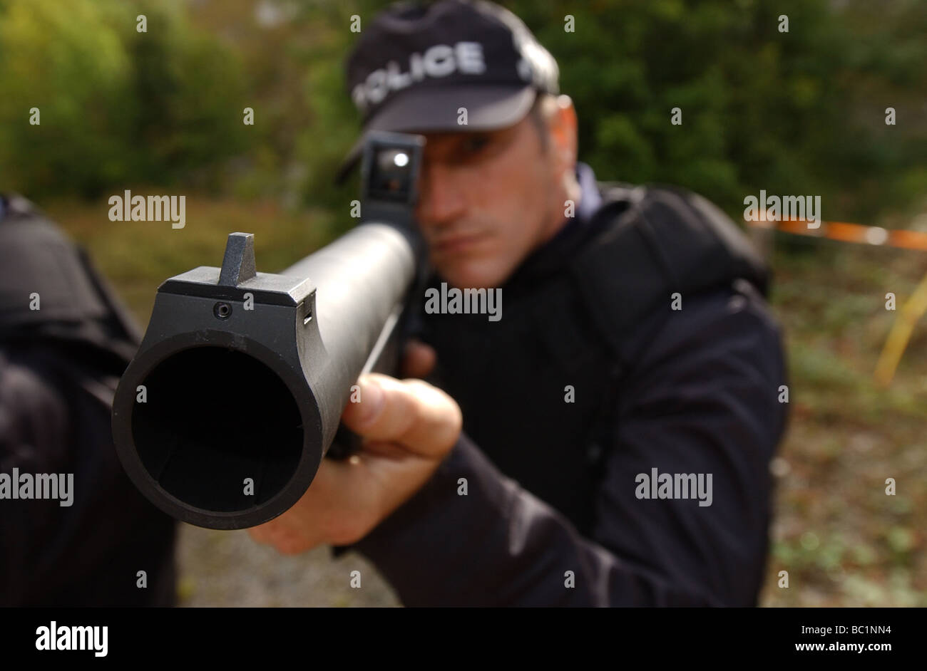 Humberside police officer demonstrates the the Heckler Koch L104 A1 ...
