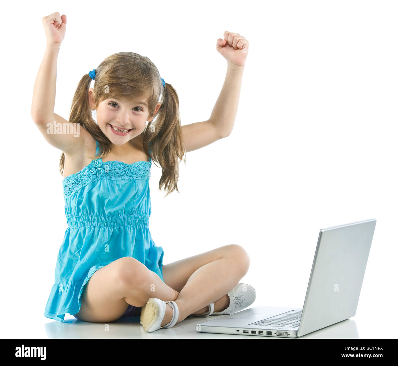 nice child with portable isolated on white background Stock Photo - Alamy