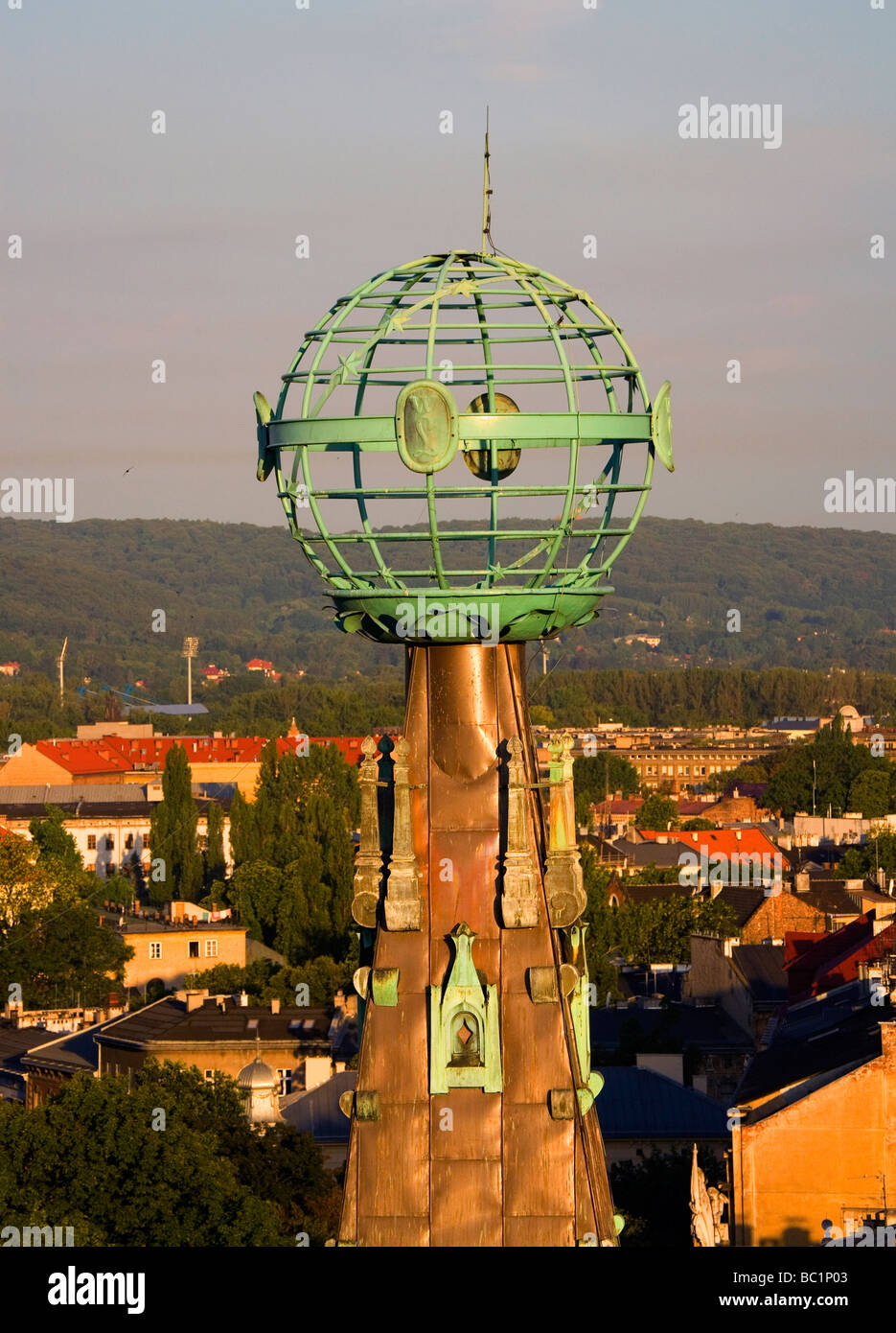 Poland Krakow Pyramidal tower and globe of Globe House Stock Photo - Alamy