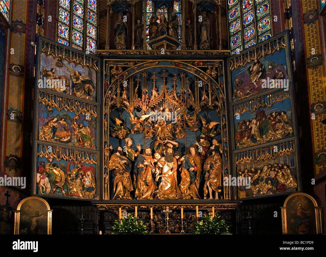 Poland Krakow St Mary s Church Gothic altar carved by Veit Stoss Stock ...