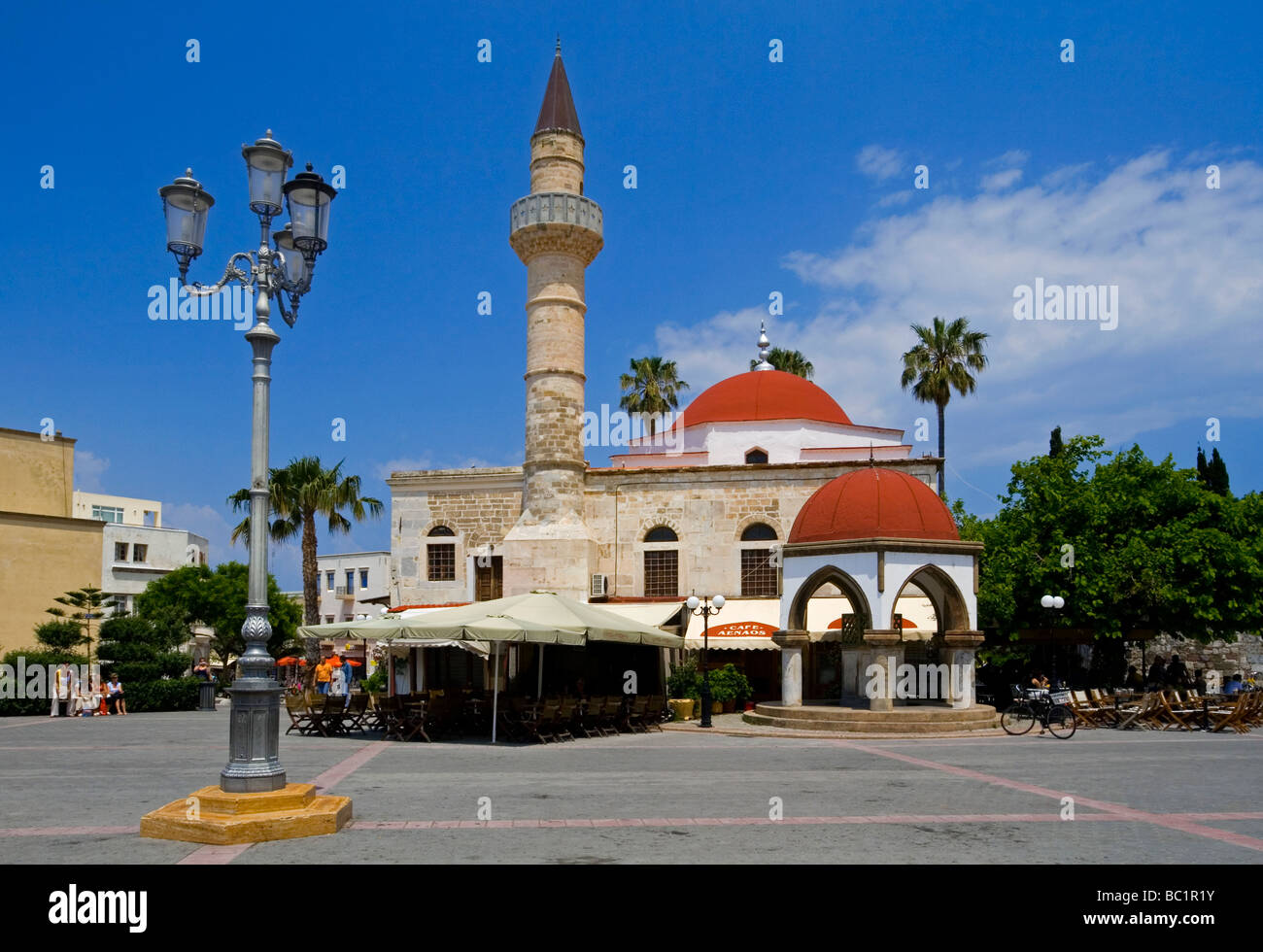 Minaret on former Defterdar mosque in the centre of Kos Town on the ...