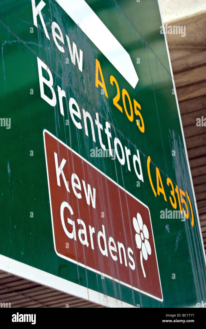 british road sign on the approach to chiswick roundabout, west london ...