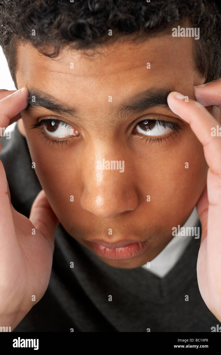 Portrait Of Stressed Young Boy Stock Photo - Alamy
