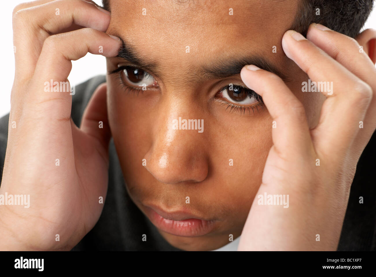 Portrait Of Stressed Young Boy Stock Photo - Alamy