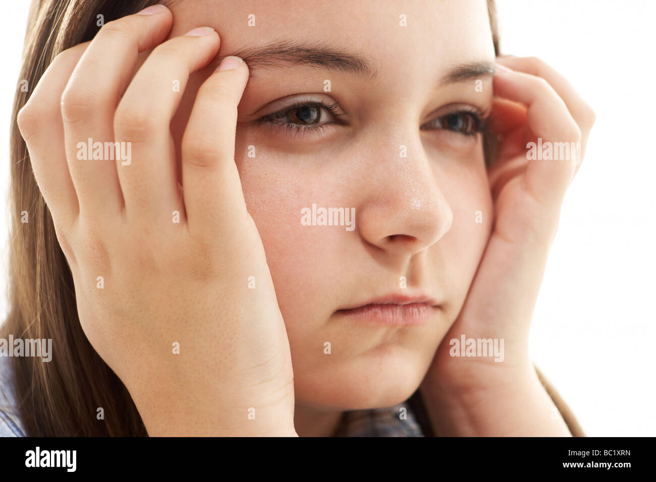Portrait Of Stressed Young Girl Stock Photo - Alamy