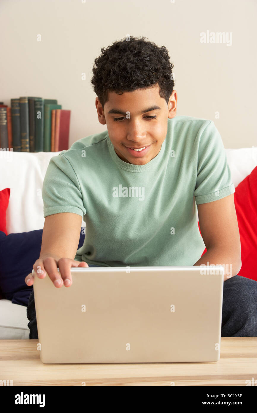 Boy Using Laptop Stock Photo - Alamy