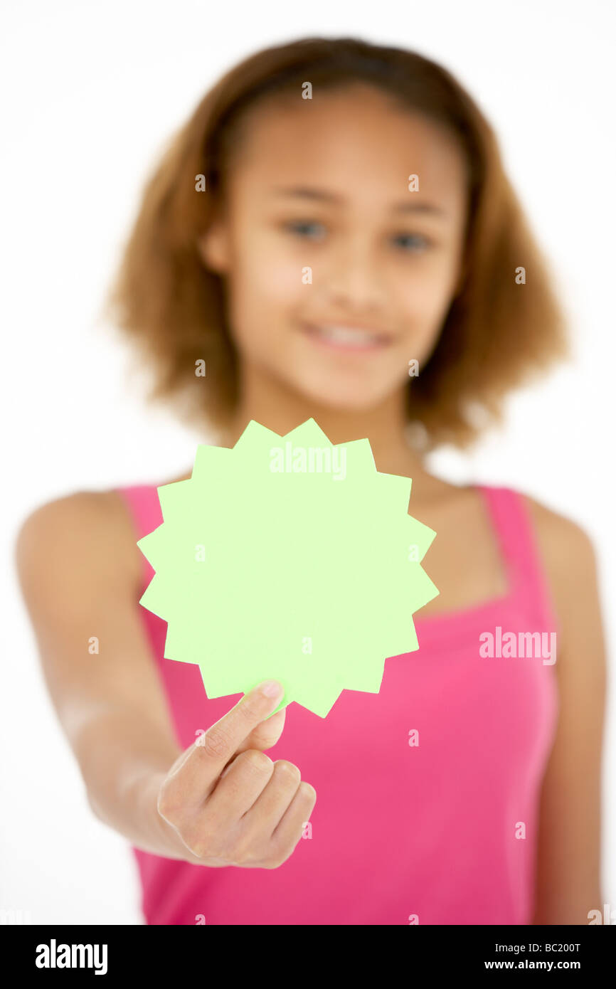 Young Girl Holding Sale Tag Stock Photo - Alamy