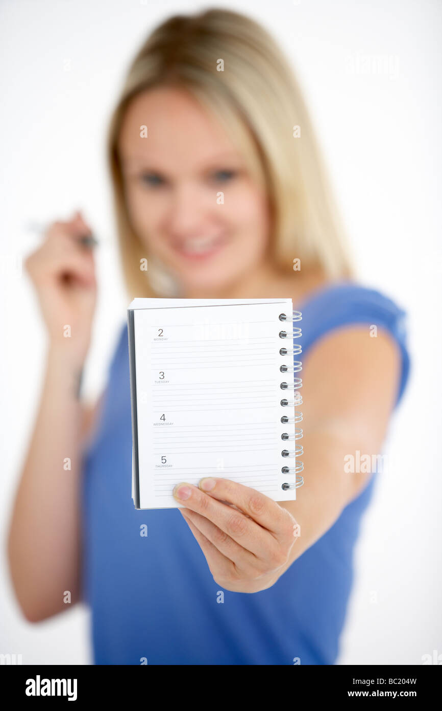 Woman Holding Diary Stock Photo - Alamy