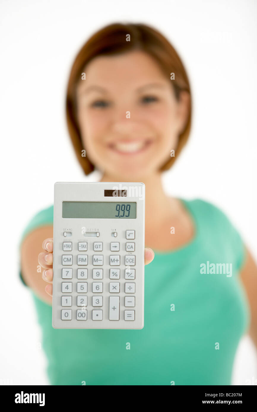 Woman Holding Calculator Stock Photo - Alamy