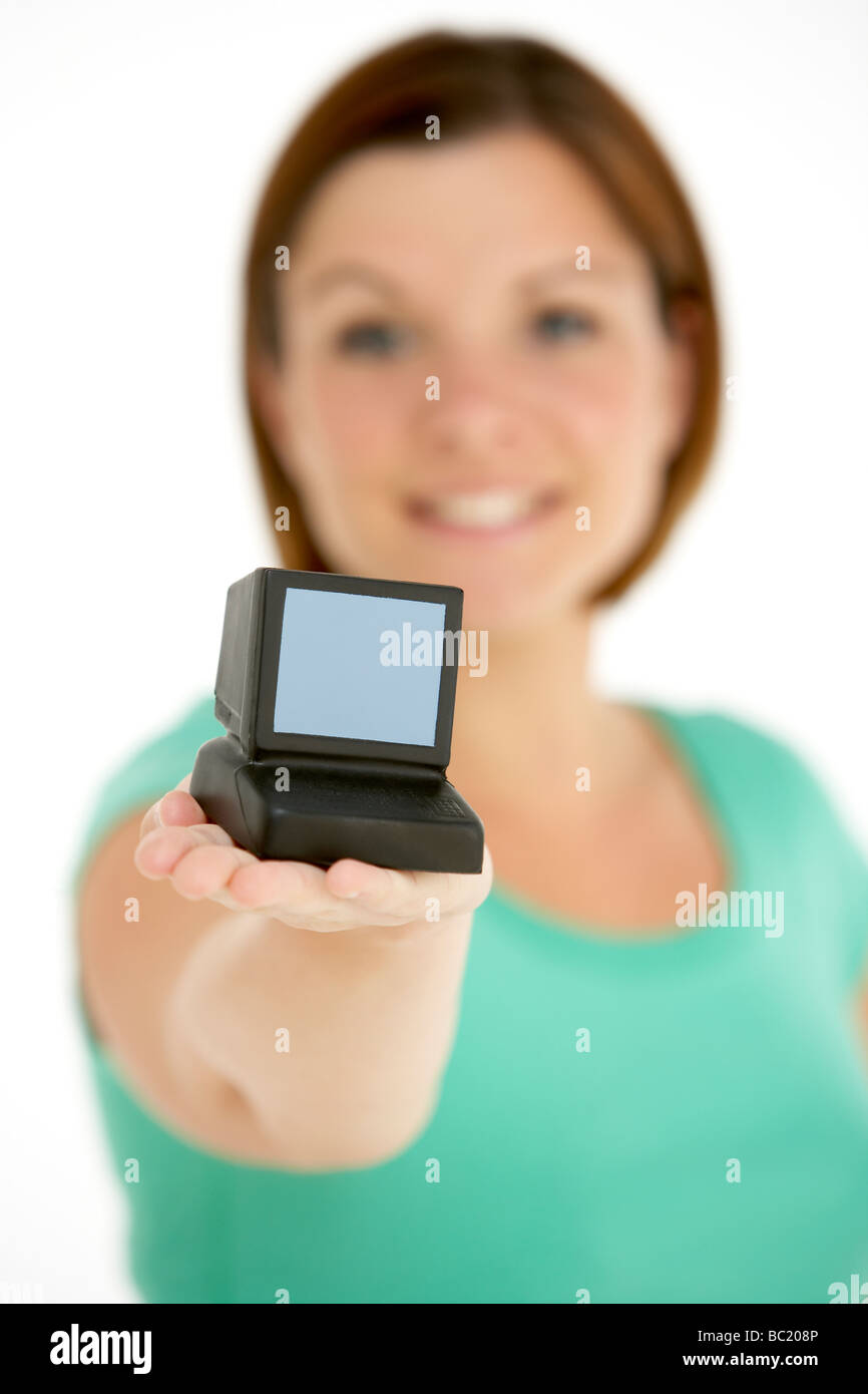 Woman Holding Model Computer Stock Photo - Alamy