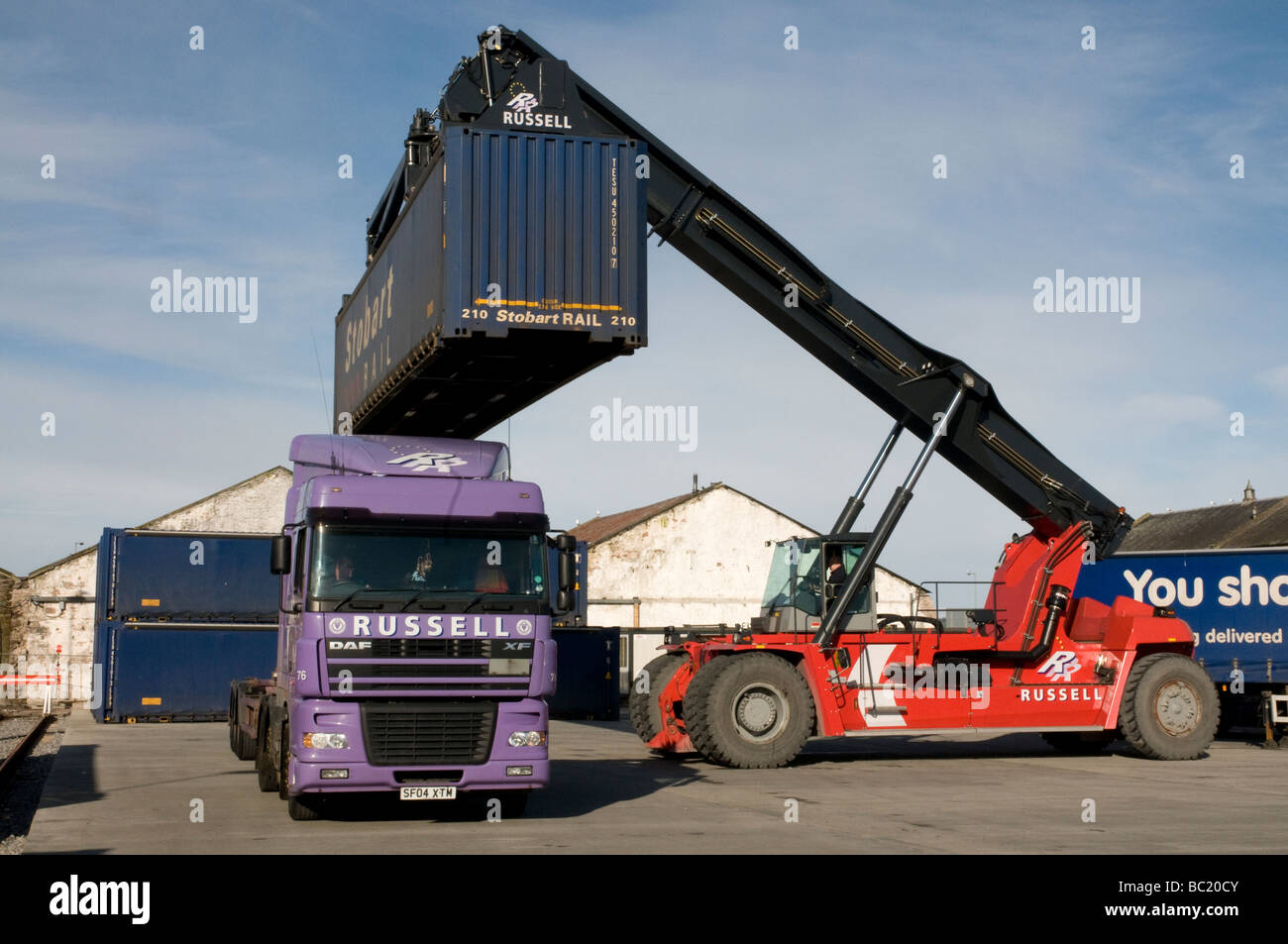 loading of stobart rail containers onto a russell haulage lorry at ...