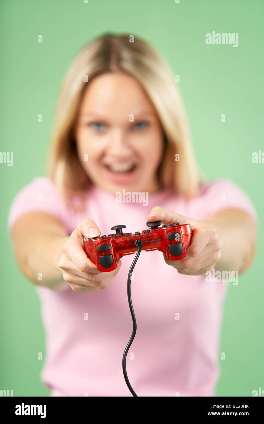 Woman Holding Video Game Controller Stock Photo - Alamy Woman Holding Video Game Controller Stock Photo - Alamy