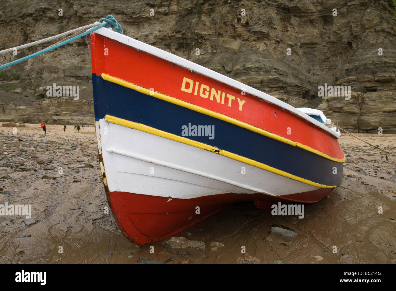 A picturesque boat, "Dignity" in Staithes harbour, North Yorkshire ...