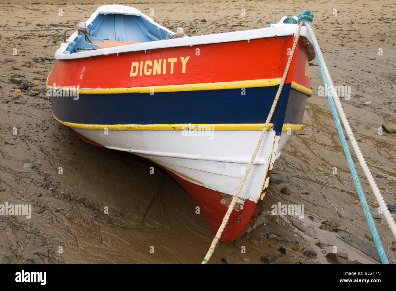 A picturesque boat, "Dignity" in Staithes harbour, North Yorkshire ...