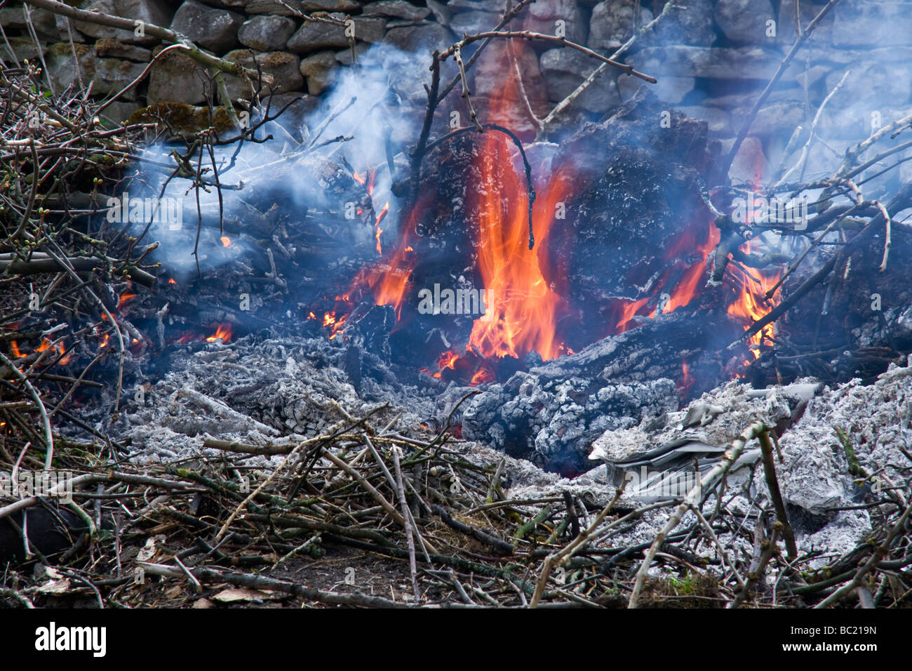wood being burned on a garden bonfire Stock Photo - Alamy