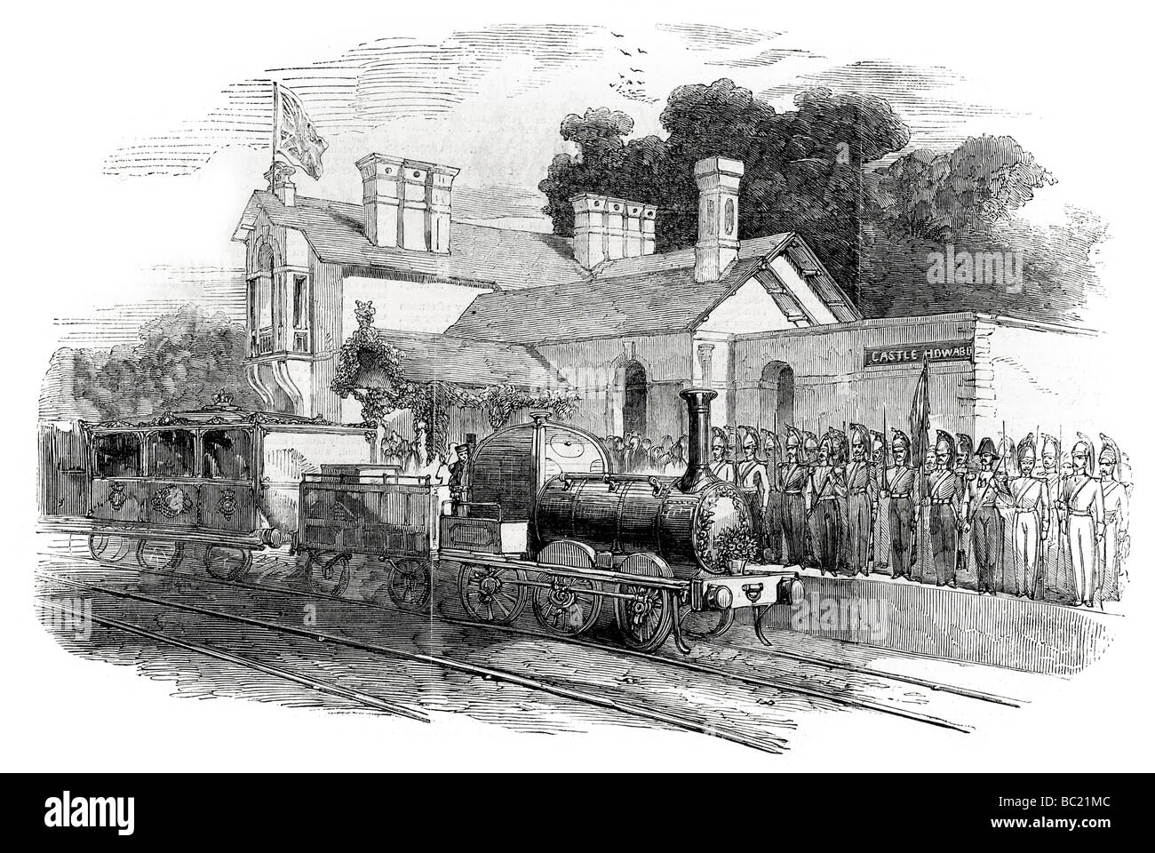 arrival of her majesty at the castle howard railway station Stock Photo ...