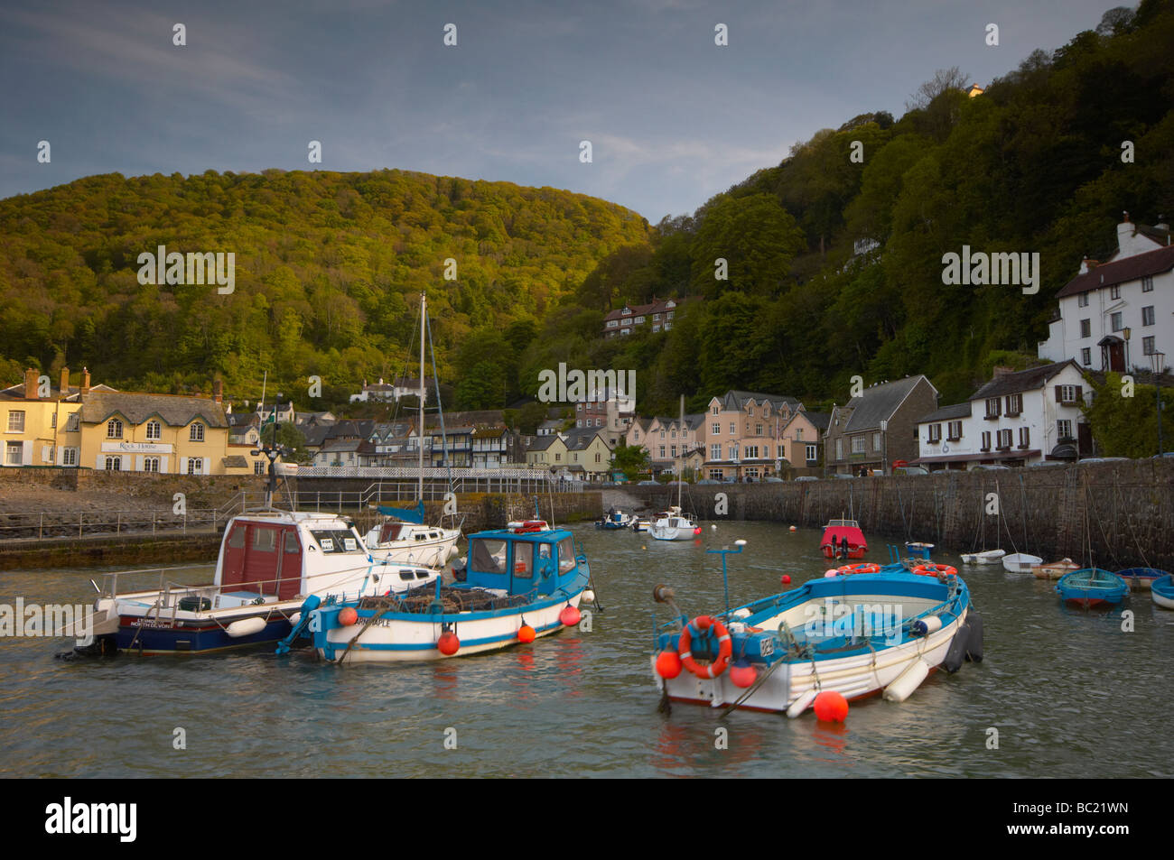 Fishing boats in Lynmouth Harbour on the North Devon coast UK Stock ...