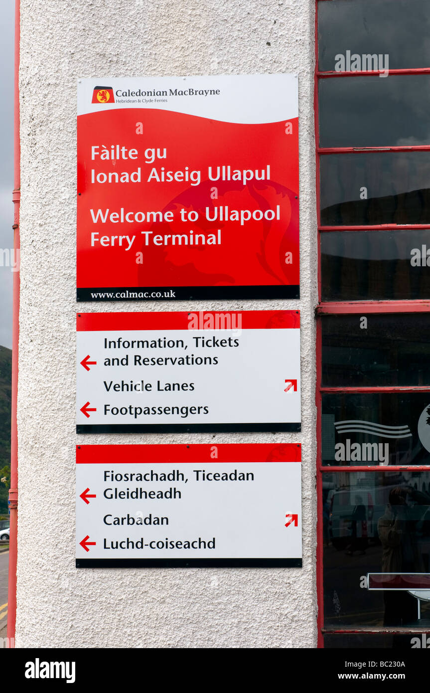 Caledonian MacBrayne Ullapool Ferry Terminal signs Stock Photo - Alamy