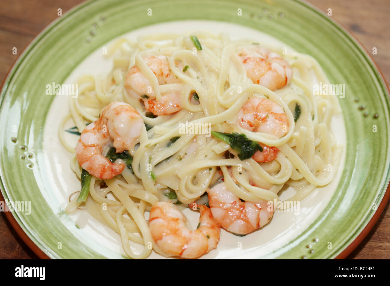 Fresh Tasty Italian Style Prawn Seafood Linguine Pasta With A Creamy ...