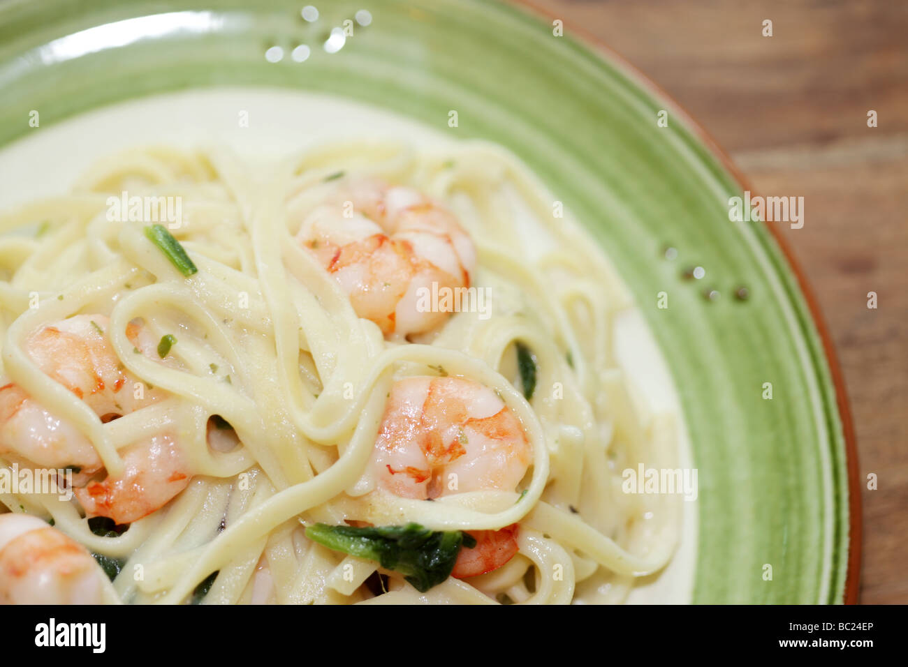 Fresh Tasty Italian Style Prawn Seafood Linguine Pasta With A Creamy ...