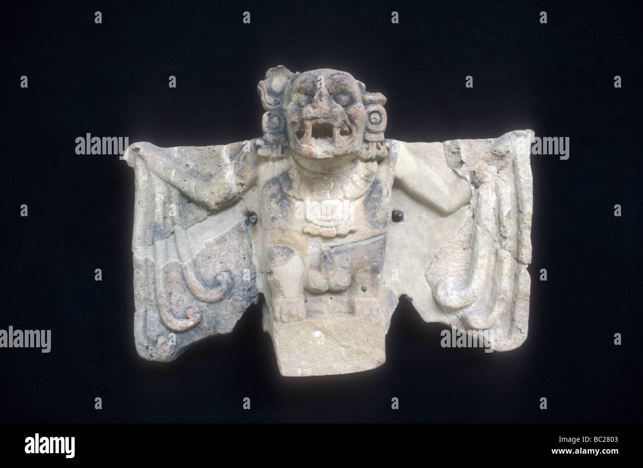 Coma Zotz or Camazotz Killer Bat sculpture, emblem of the ancient Mayan ...