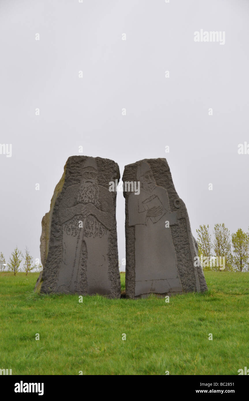 Skalholt Viking stone statues in Iceland Stock Photo - Alamy