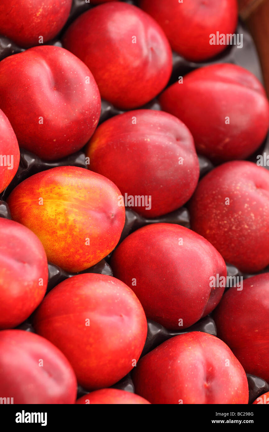 Nectarines soft fruit nectarine on display at market stall Stock Photo ...