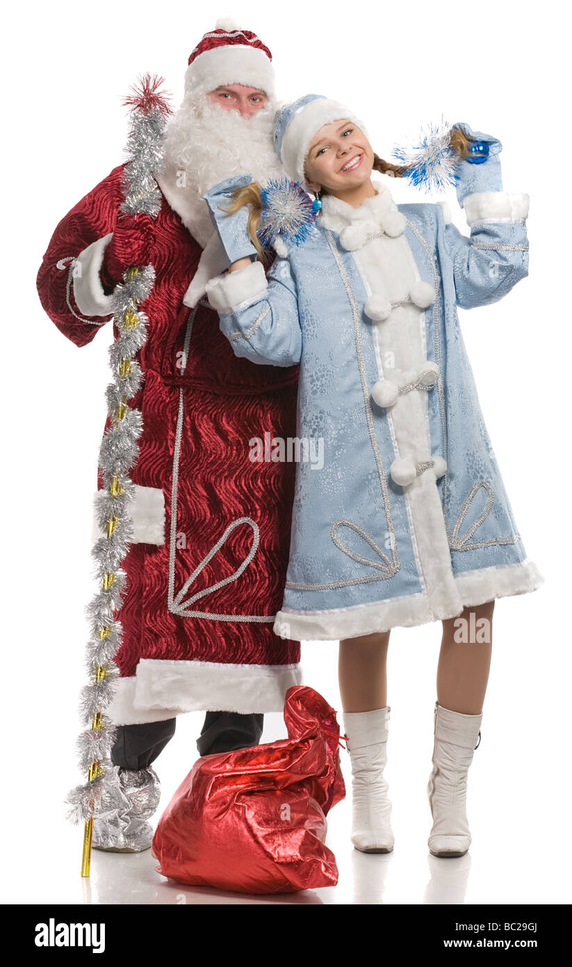 Santa Claus and Snow Maiden dancing isolated on white Stock Photo - Alamy