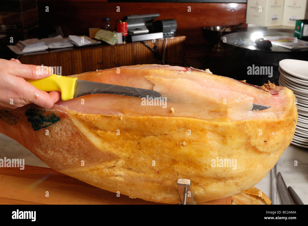 Cutting spanish ham process preparation hi-res stock photography and ...
