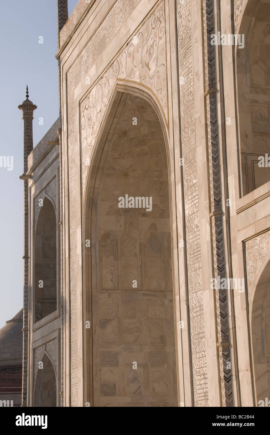 Taj Mahal,Agra.Uttar Pradesh, India. Facade of the Taj entrance marble ...