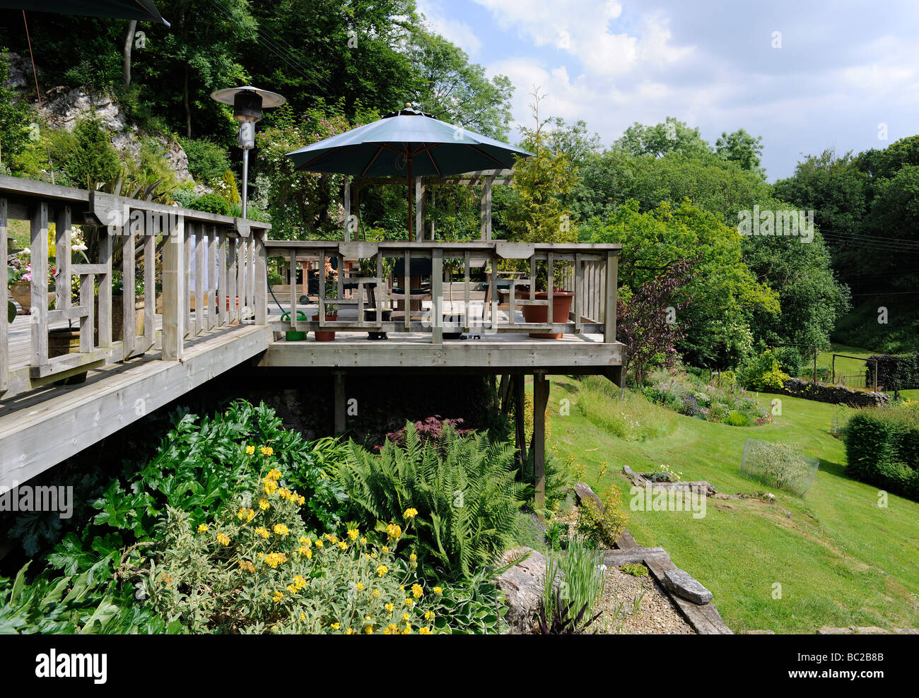 Decking platform built into the side of the Mendip Hills in Oakhill ...