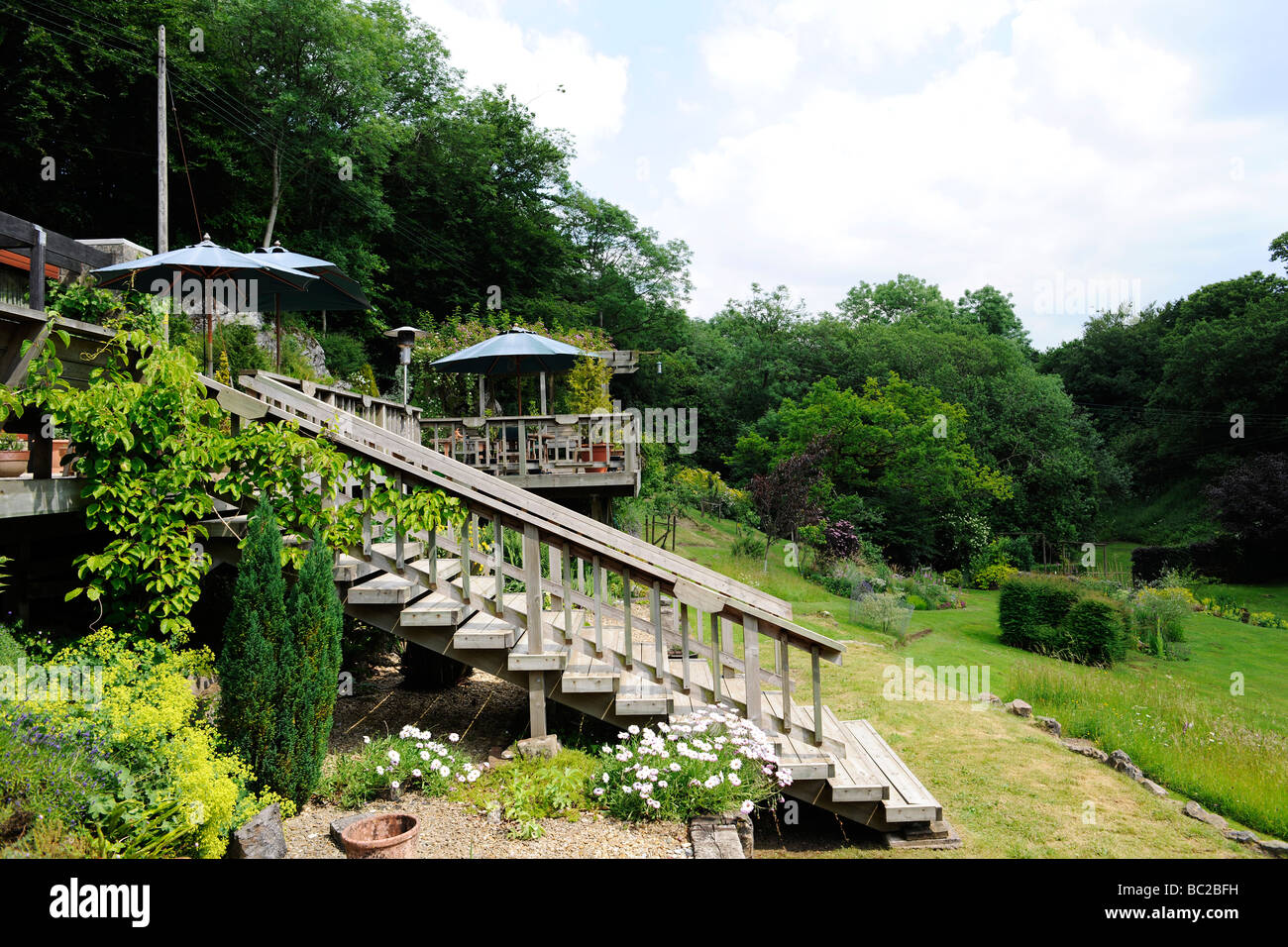 Decking platform built into the side of the Mendip Hills in Oakhill ...