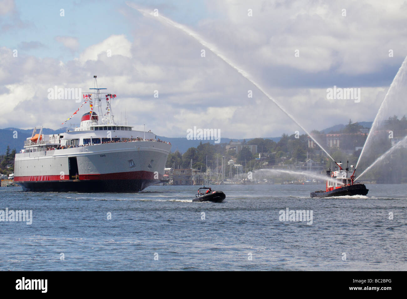 Fireboats escorting Coho ferry on it s 50th anniversary sailing date ...