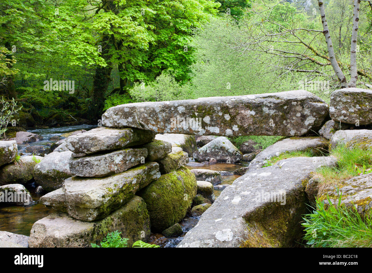 Remains of a clapper bridge Dartmeet Devon England Stock Photo - Alamy