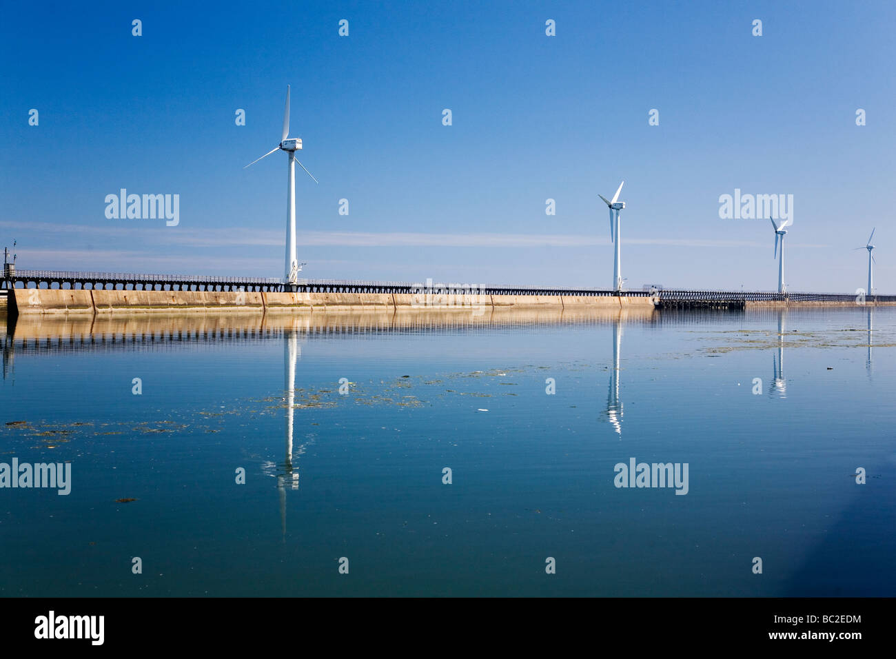 A modern power generating windmill in Blyth in northern England. The ...