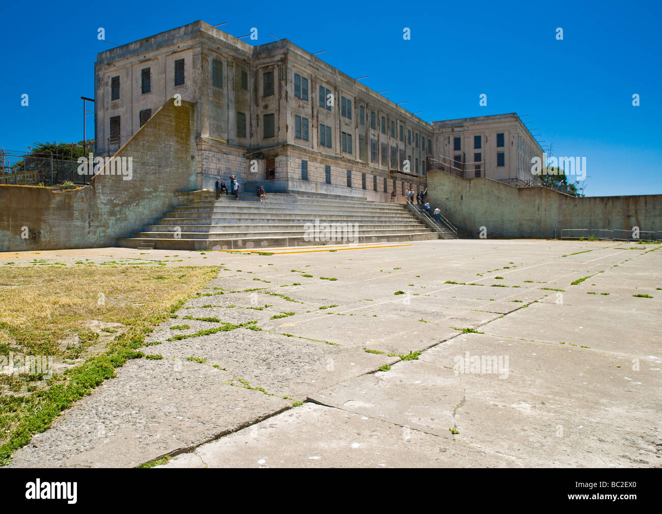 The exercise yard and cell block on Alcatraz Stock Photo - Alamy