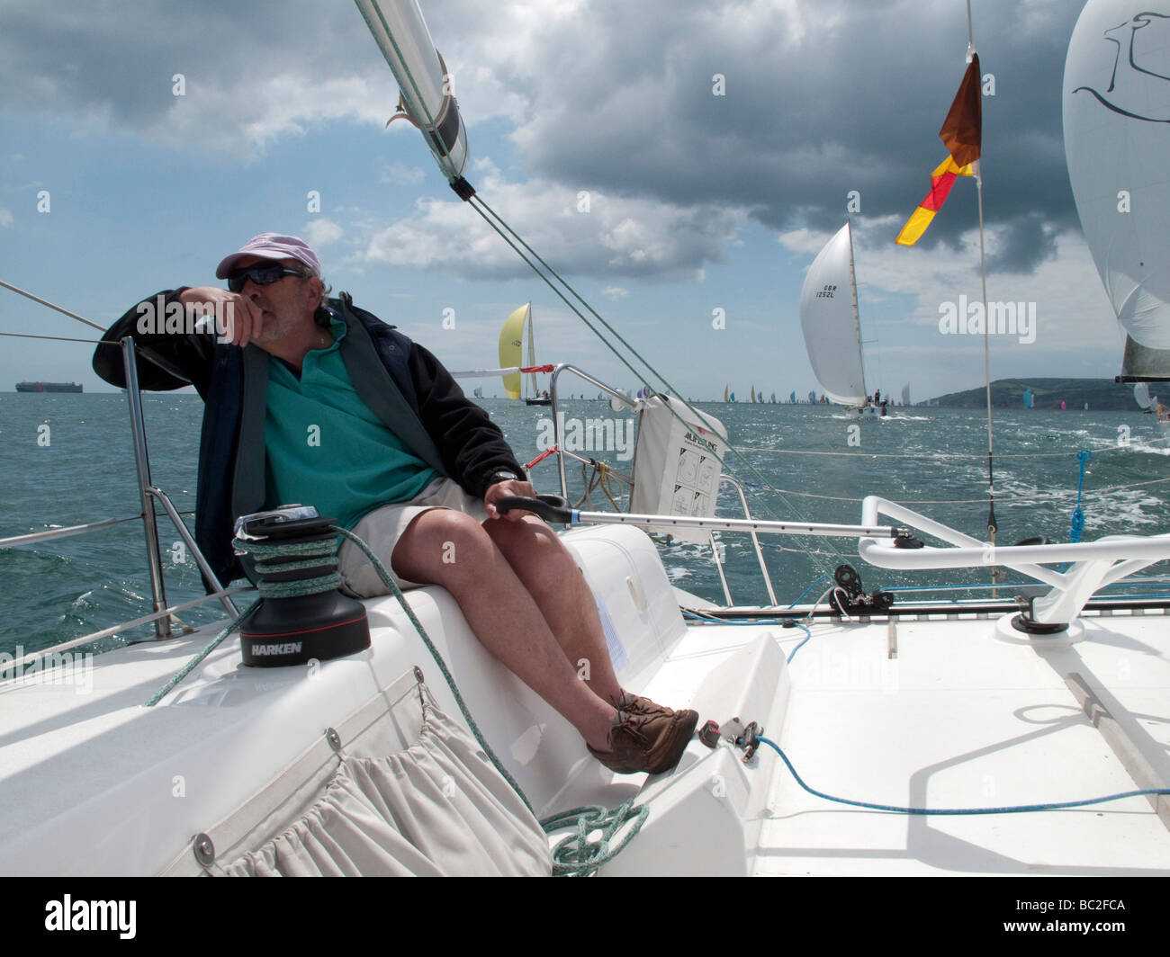 Onboard during Round the island race isle of wight Stock Photo - Alamy