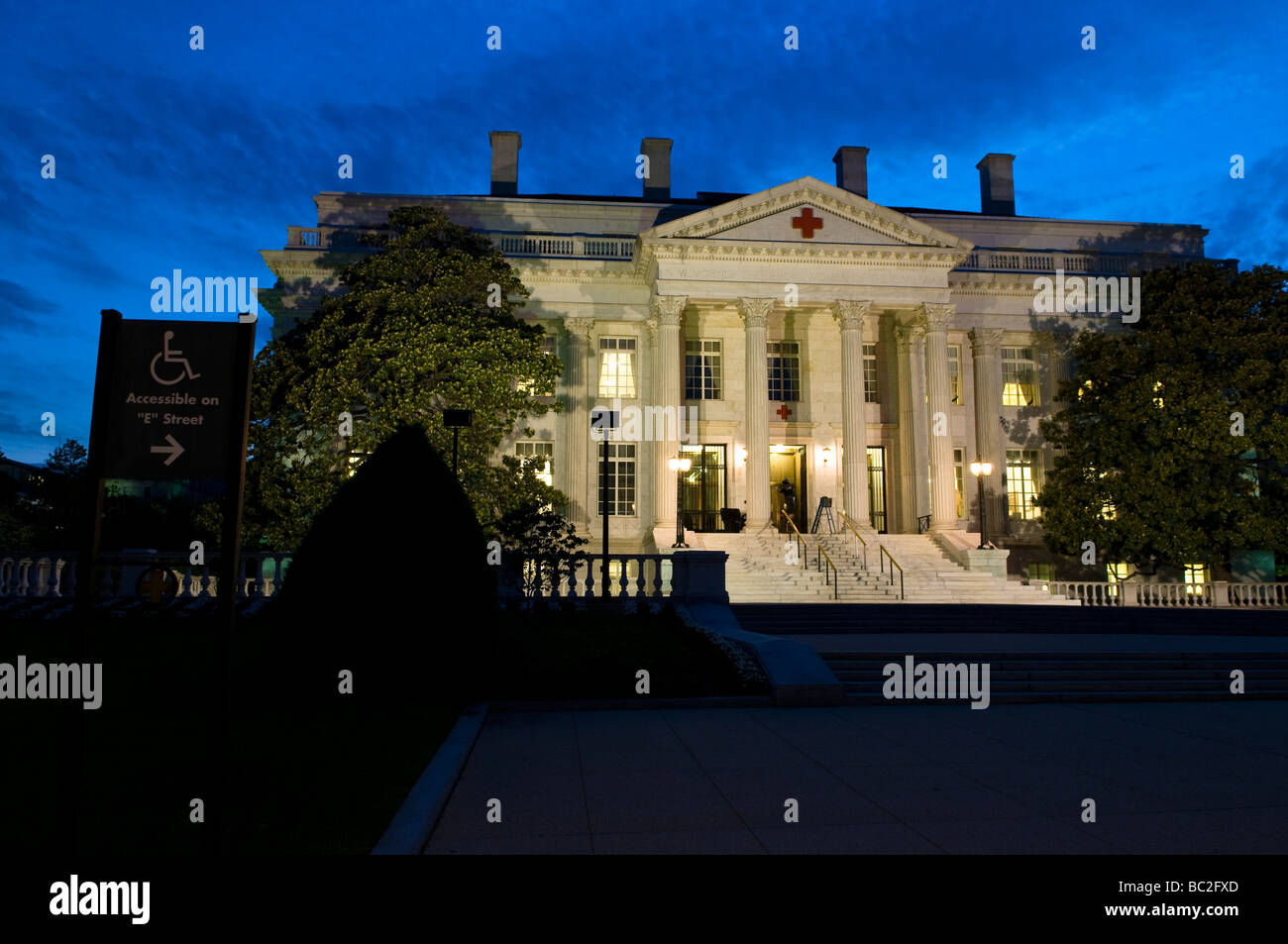 The American Red Cross Headquarters Building at night in Washington DC ...
