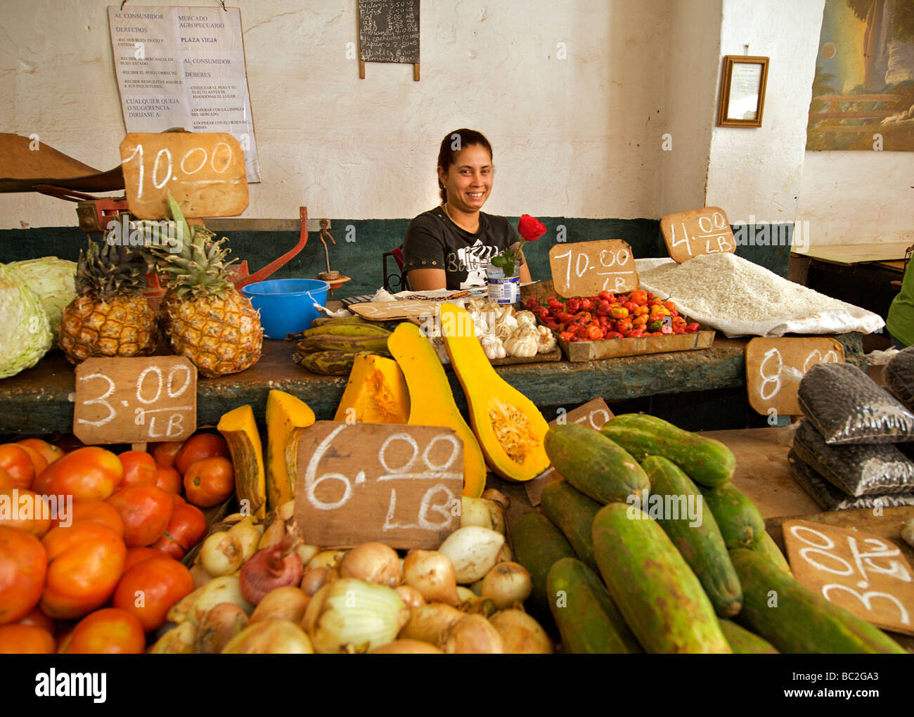 Cuban fruit and vegetable sellers at a covered market in Old Havana ...