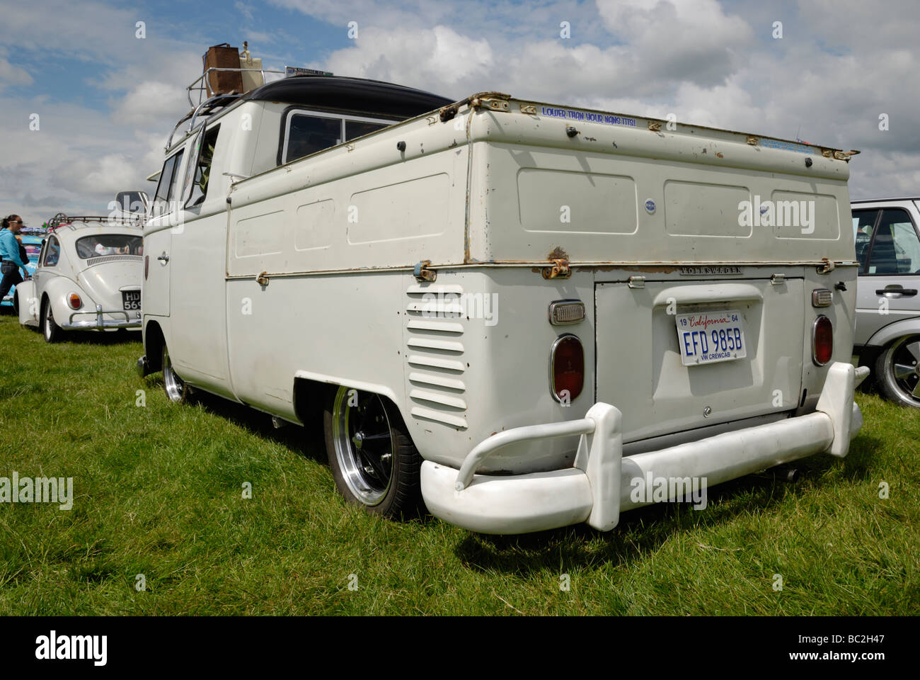 A lowered VW split-screen double cab pickup. Wymeswold, Leicestershire ...