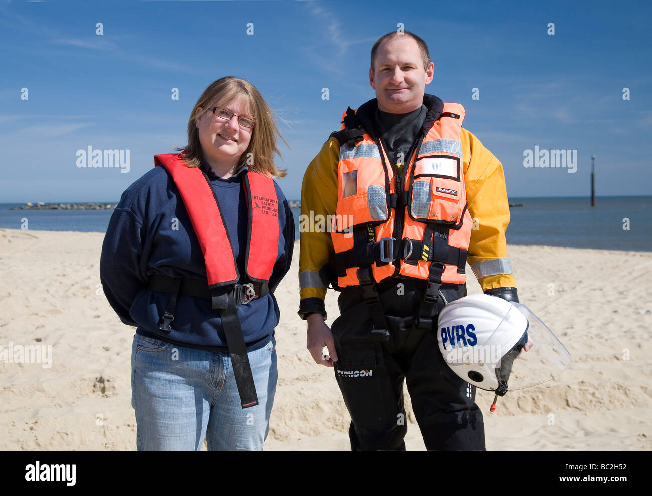Lifeboat crew members Lesley and Eddie Bellerby display old (left) and ...