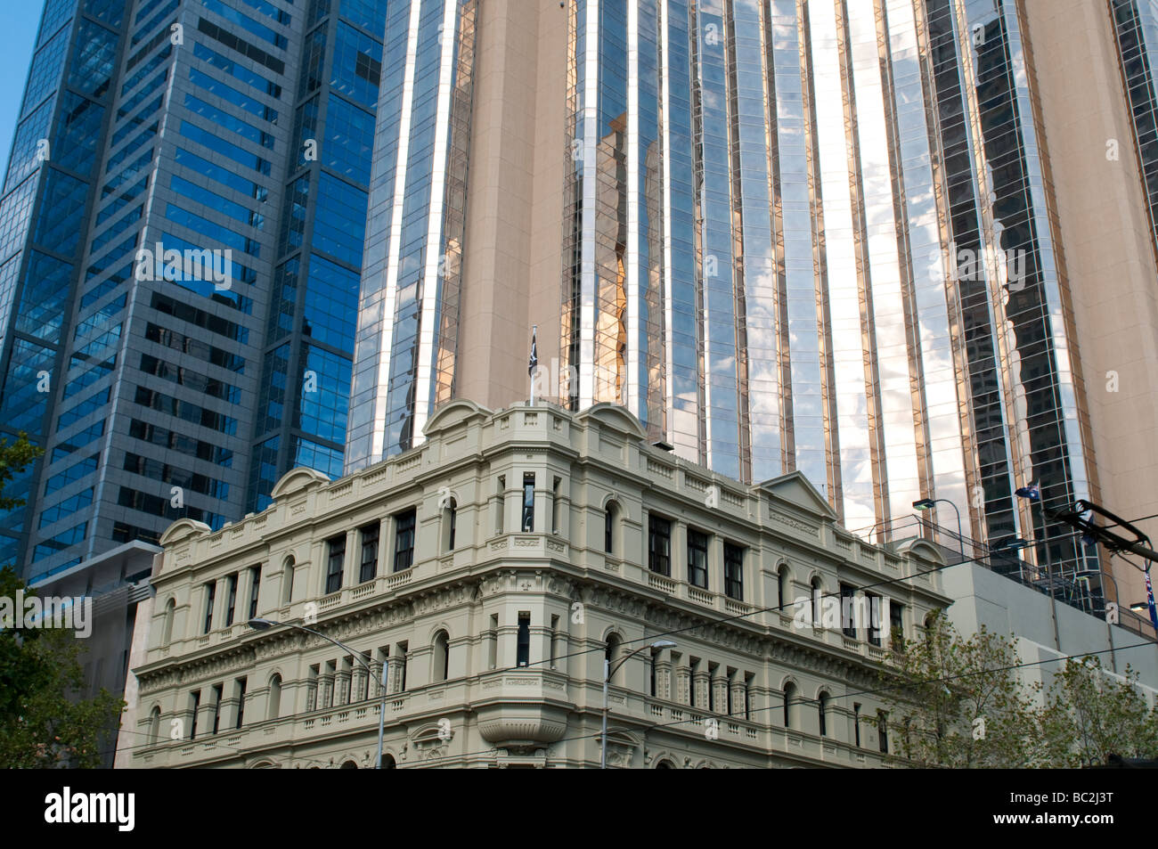 Old and new buildings on Collins Street, Melbourne, Victoria, Australia ...