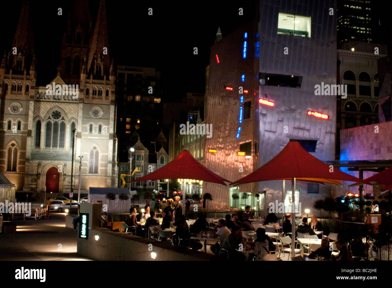 Restaurant on Federation Square at night Melbourne Victoria Australia ...
