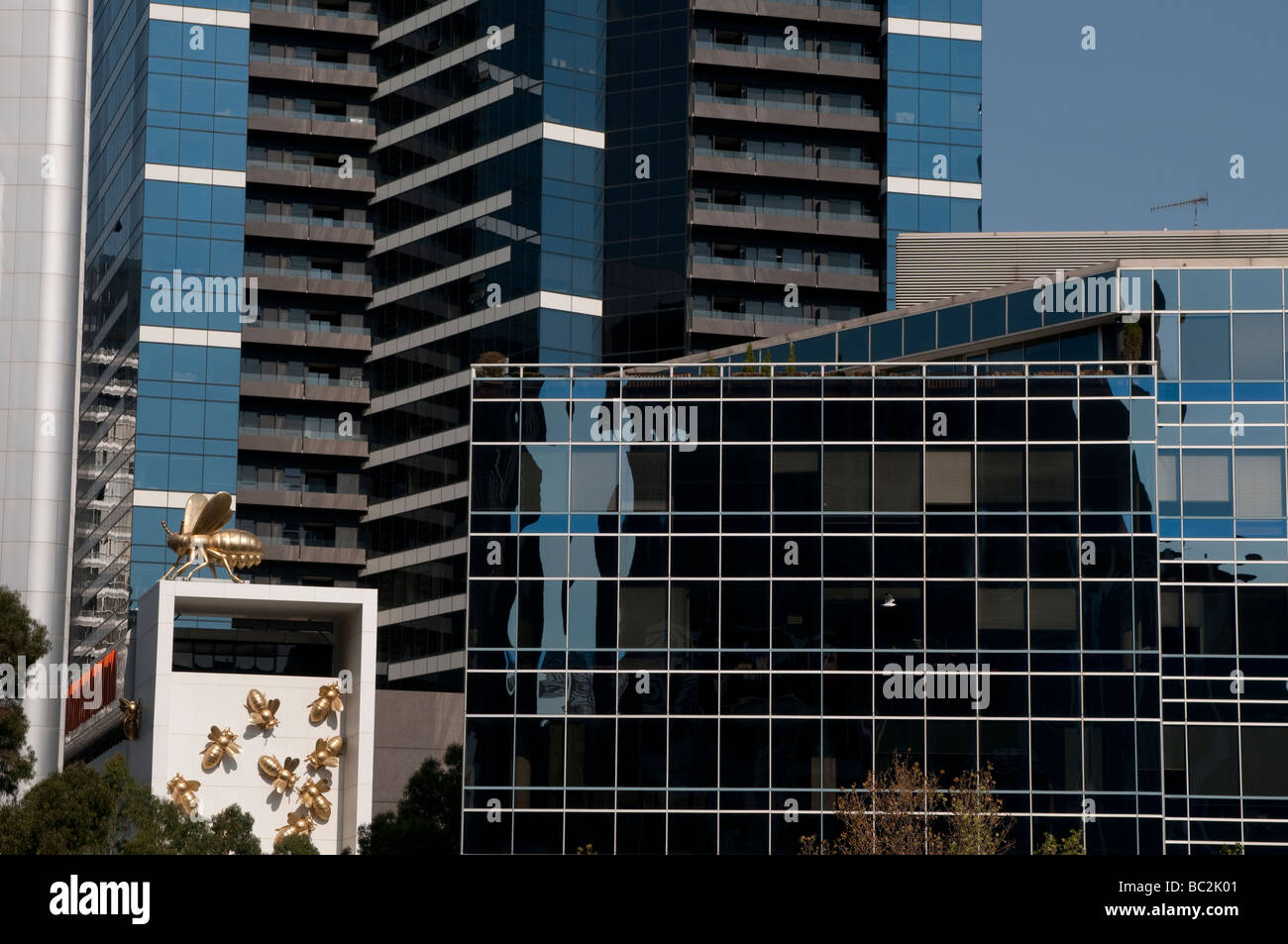 Southbank architecture with giant artificial bees attached to the ...