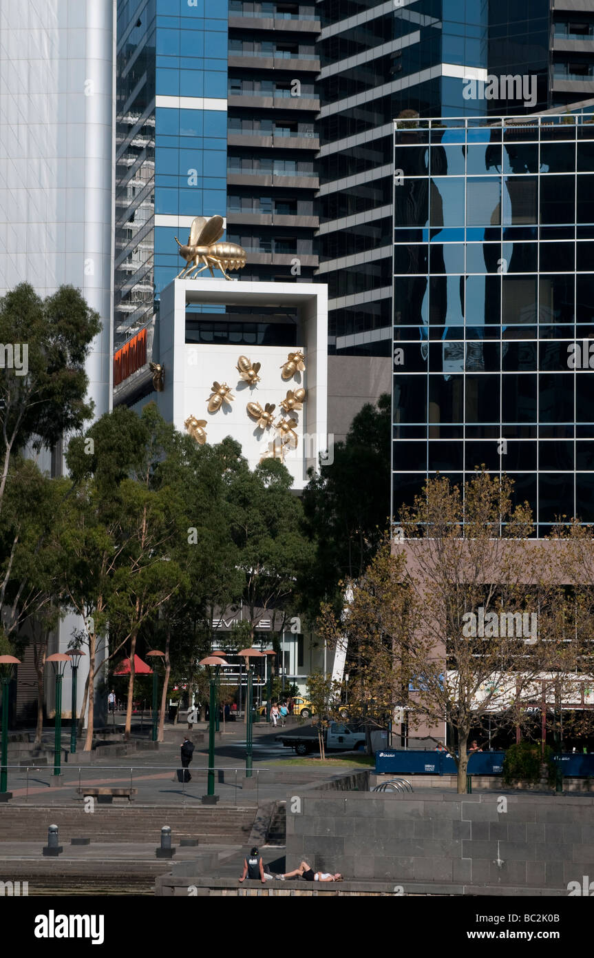 Southbank architecture with giant artificial bees attached to the ...